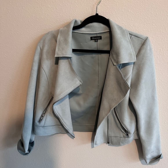 Shinestar | Jackets & Coats | Baby Blue Jacket Suede Feel | Poshmark